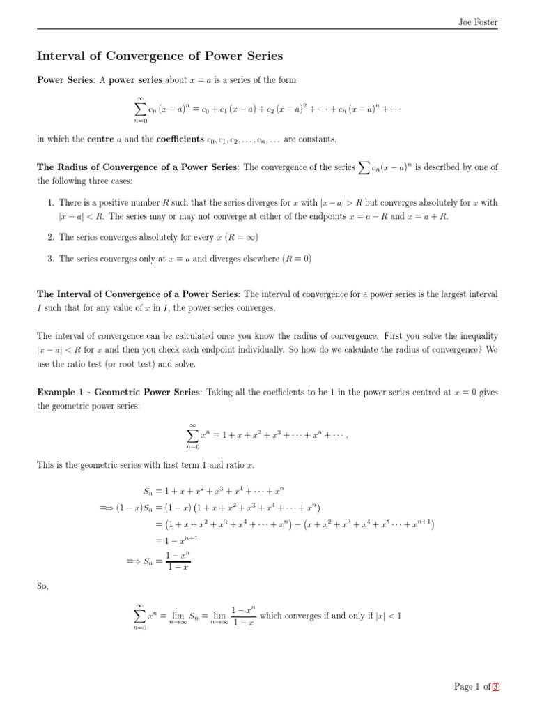Power Series: Radius & Interval of Convergence | PDF | Power Series ...
