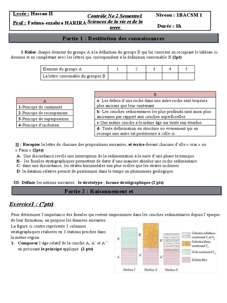 Exercices de Stratigraphie et Fossiles | PDF | Géologie | Strate