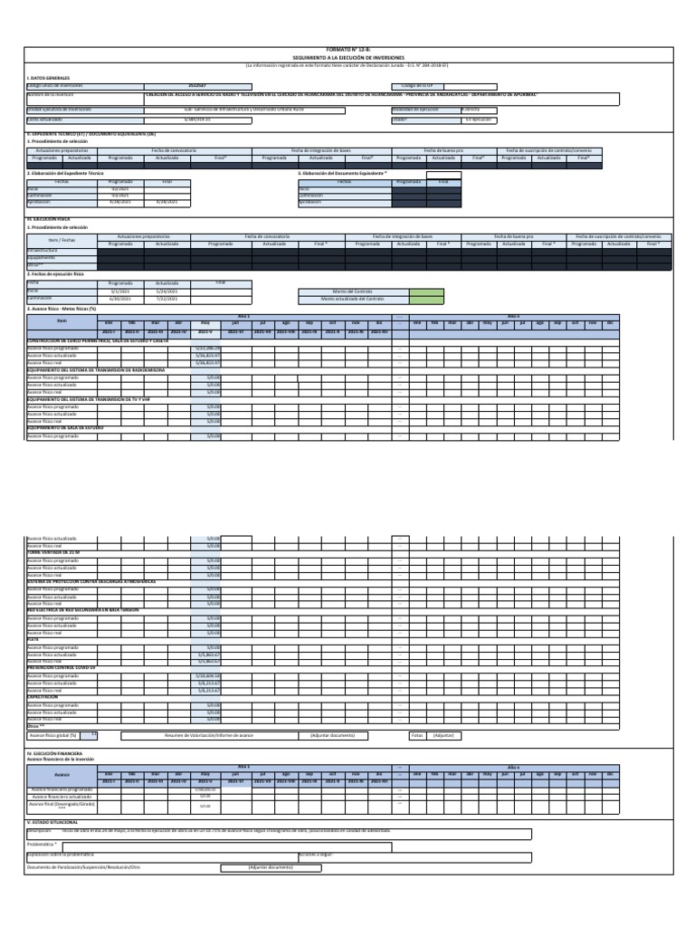 Formatos 12 B - Mensuales | PDF | Infraestructura | Economias