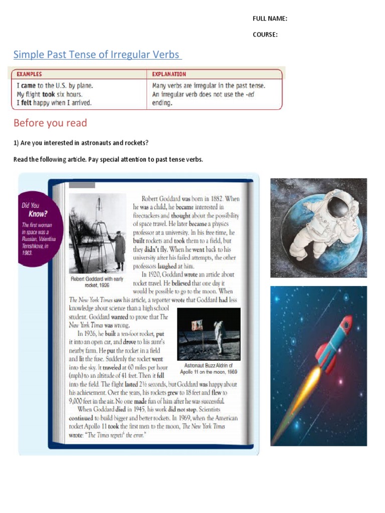 Simple Past Tense of Irregular Verbs: Before You Read | PDF