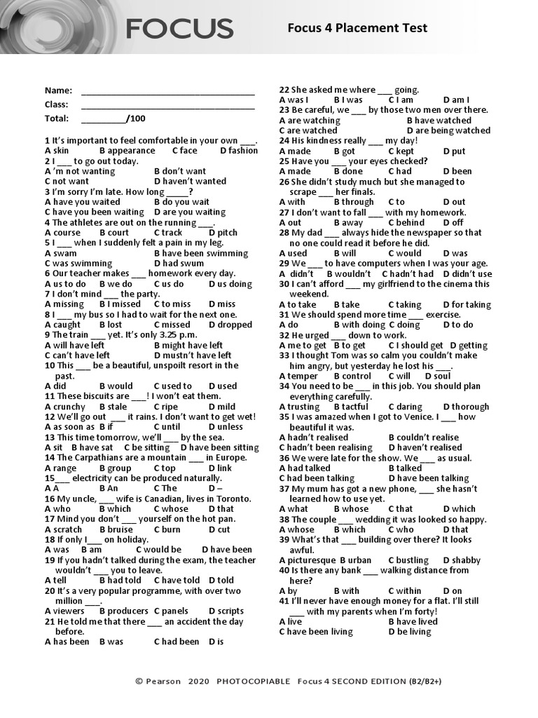 Focus4 2E Placement Test | PDF