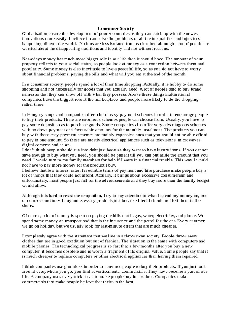 C1 Tétel-Consumer-Society | PDF | Money | Consumerism