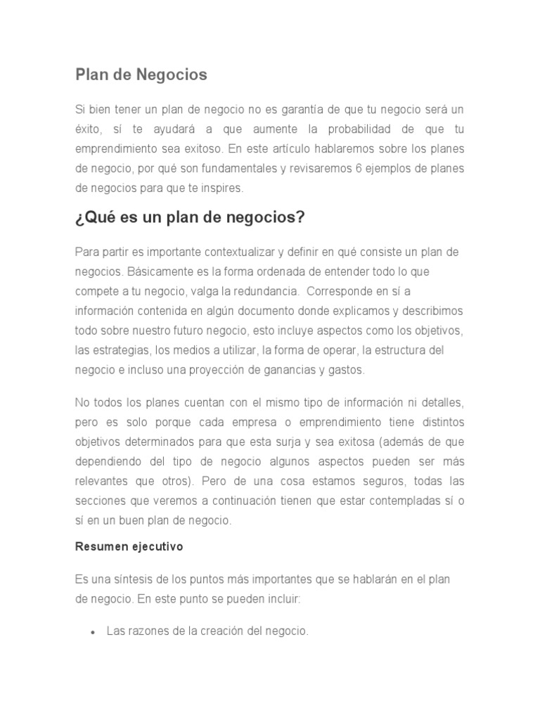 Guía Completa para Crear un Plan de Negocio | PDF | Plan de negocios ...