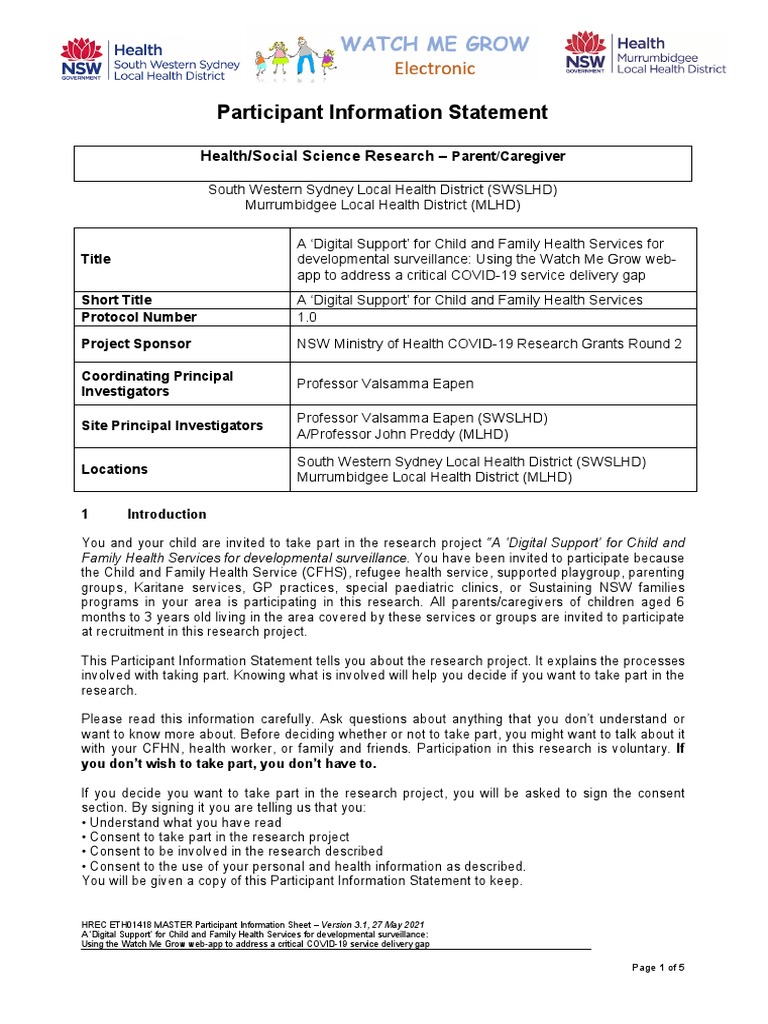 WMG-E Research Participant Information Sheet | PDF | Family Medicine ...