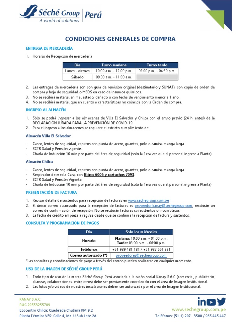 Condiciones Generales de Compra 2020 | PDF