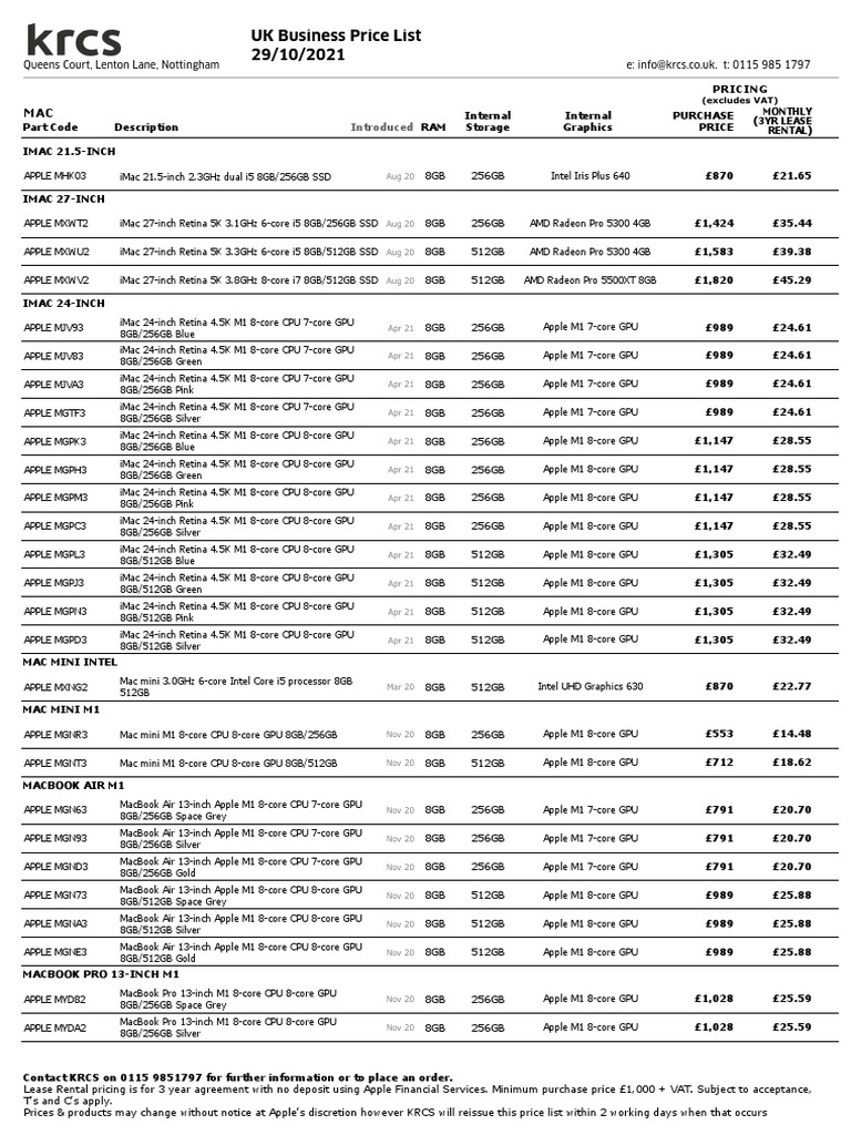 UK Apple Products Price List 2021 | PDF | Apple Tv | I Pad