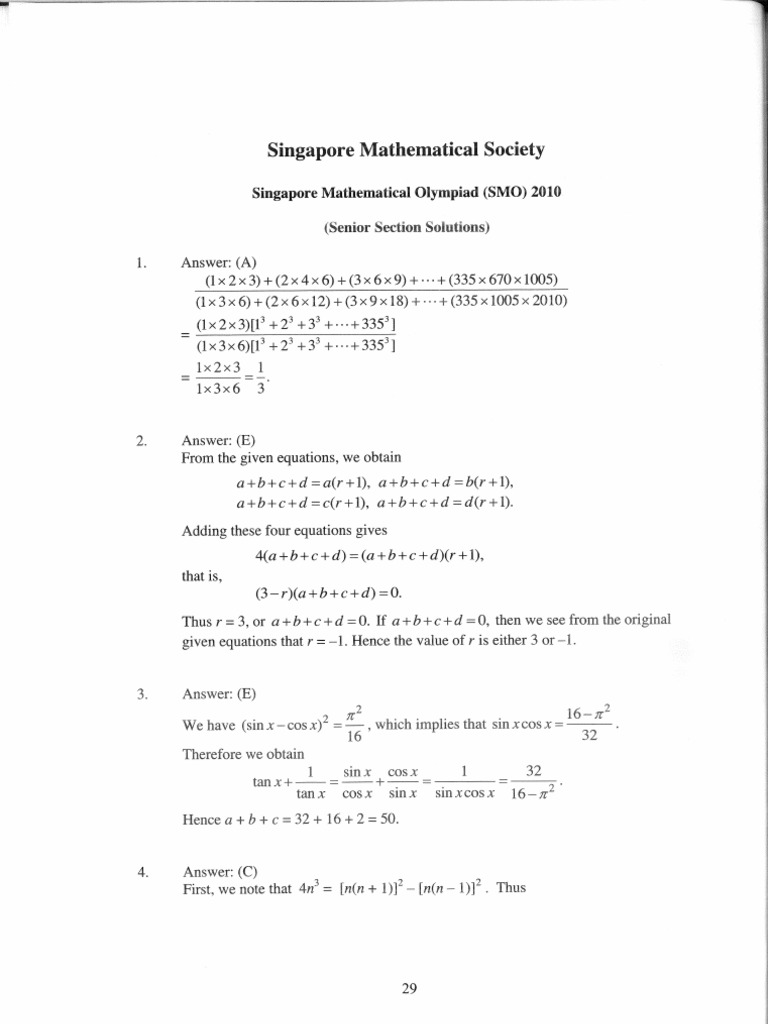 SMO 2010 Senior Solution | PDF | Area | Algebra