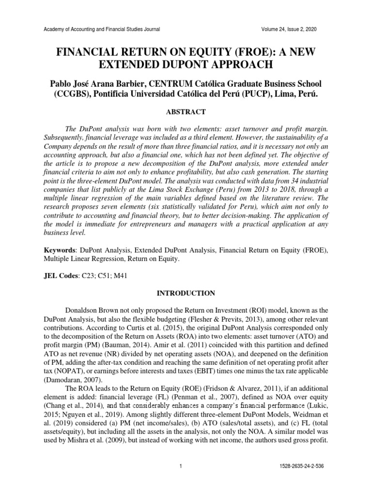 Financial Return On Equity (Froe) : A New Extended Dupont Approach ...