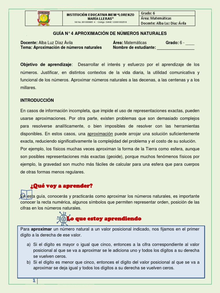 Guía de Aproximación de Números Naturales | PDF | Aproximación ...