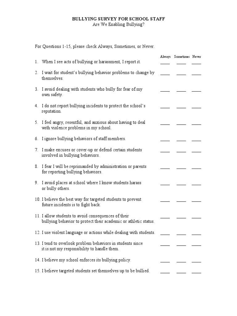 School Staff Bullying Survey Insights | PDF | Bullying | Problem Behavior