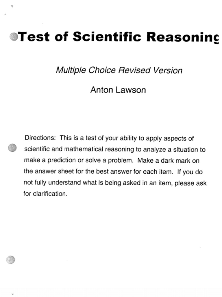 Lawson Test of Scientific Reasoning Revised | PDF