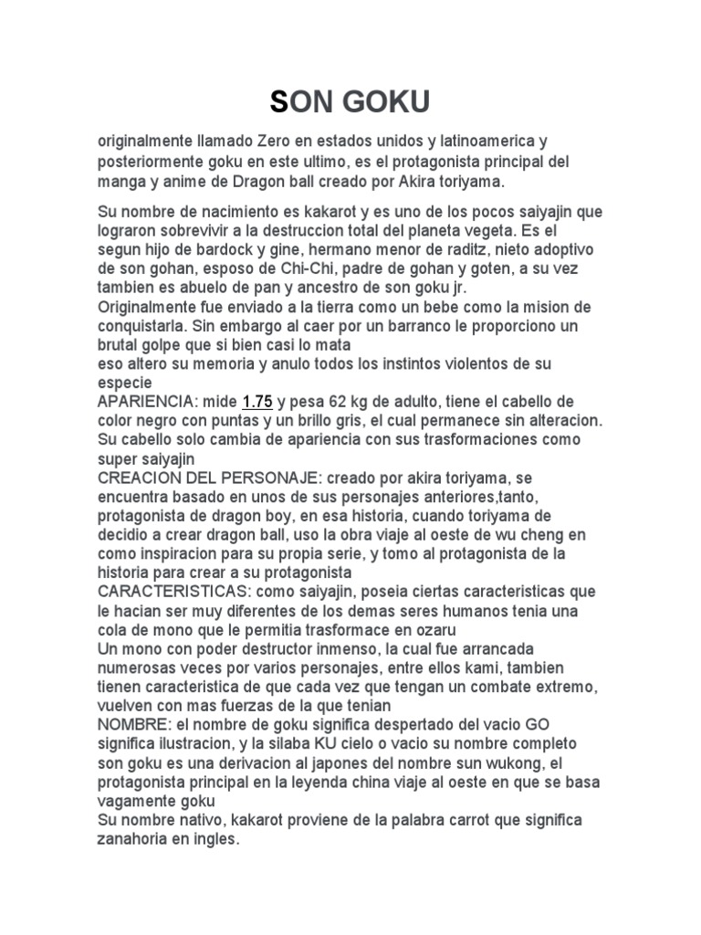 Biografía de Son Goku en Dragon Ball | PDF | Deportes y actividades al ...