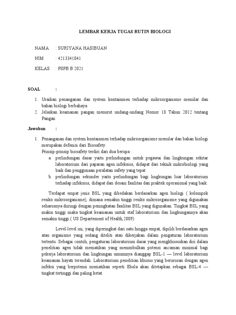Lembar Kerja Tugas Rutin Biologi | PDF