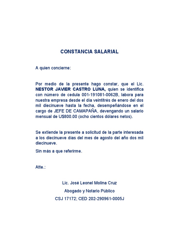 Constancia Salarial | PDF
