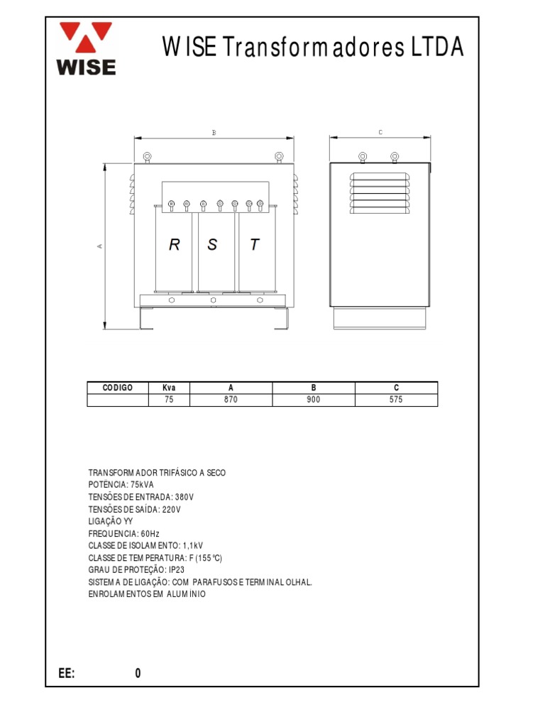Wise Transformadores Trafo Isolador - 75kVA | PDF