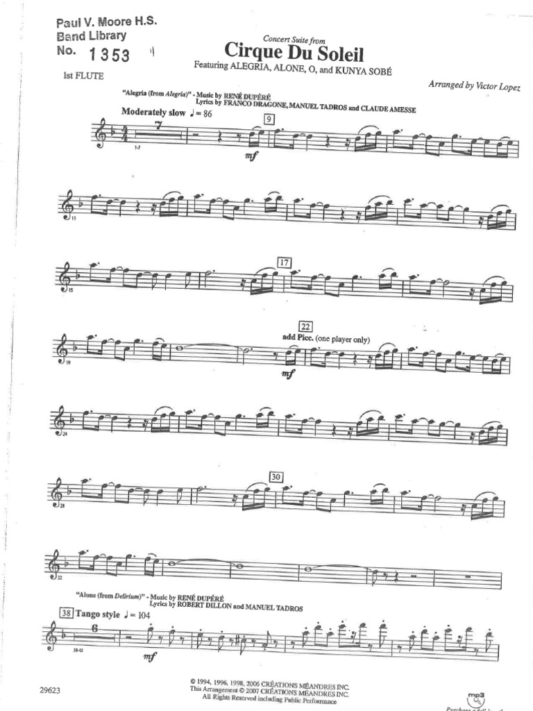 Cirque Du Soleil Parts Arranged Victor Lopez | PDF