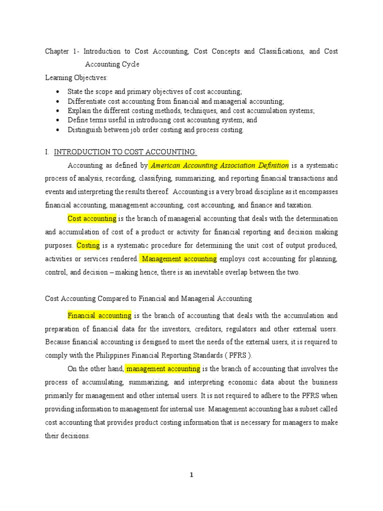 CHAPTER 1 - Introduction To Cost Accounting | PDF | Accounting | Cost ...