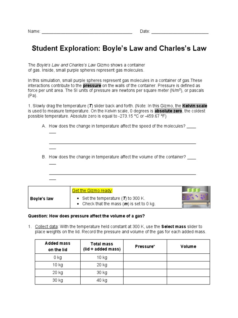 Student Exploration: Boyle's Law and Charles's Law | PDF | Gases ...