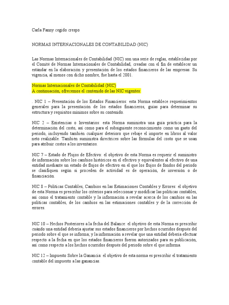 Las Normas Nic y Niif | PDF | normas internacionales de INFORMACION ...