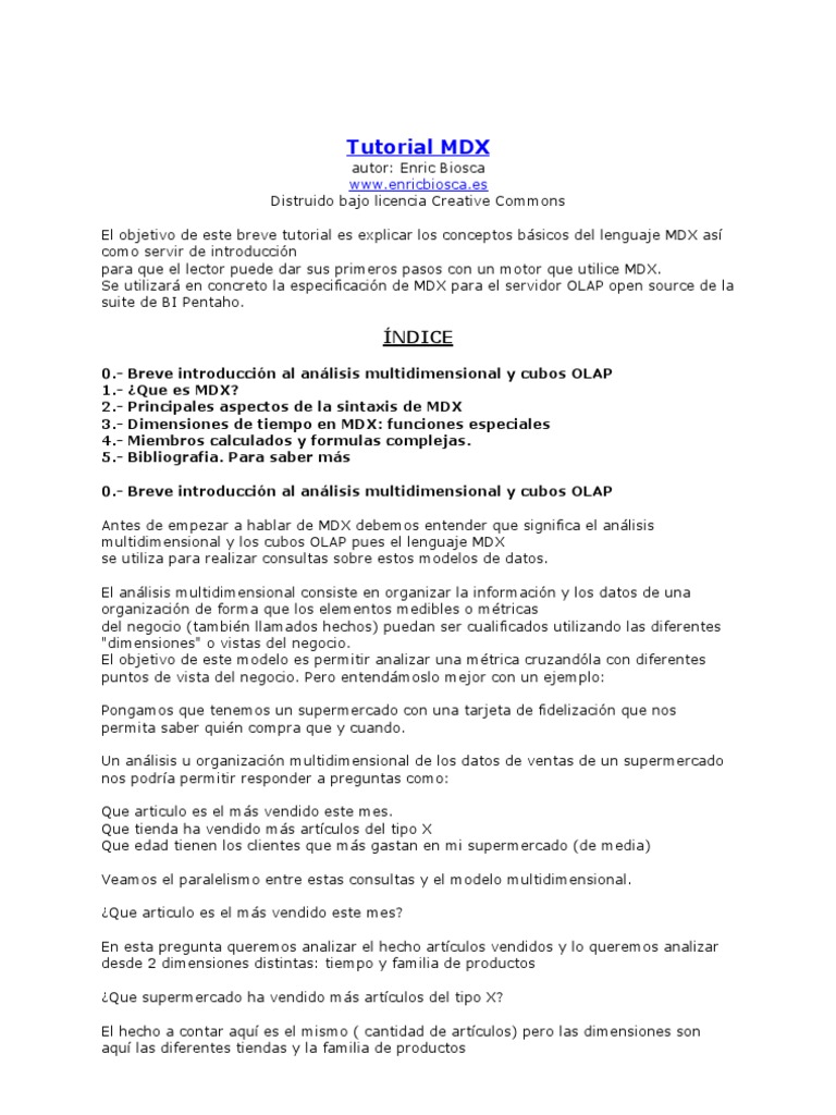 Tutorial MDX | PDF | SQL | Gestión de datos