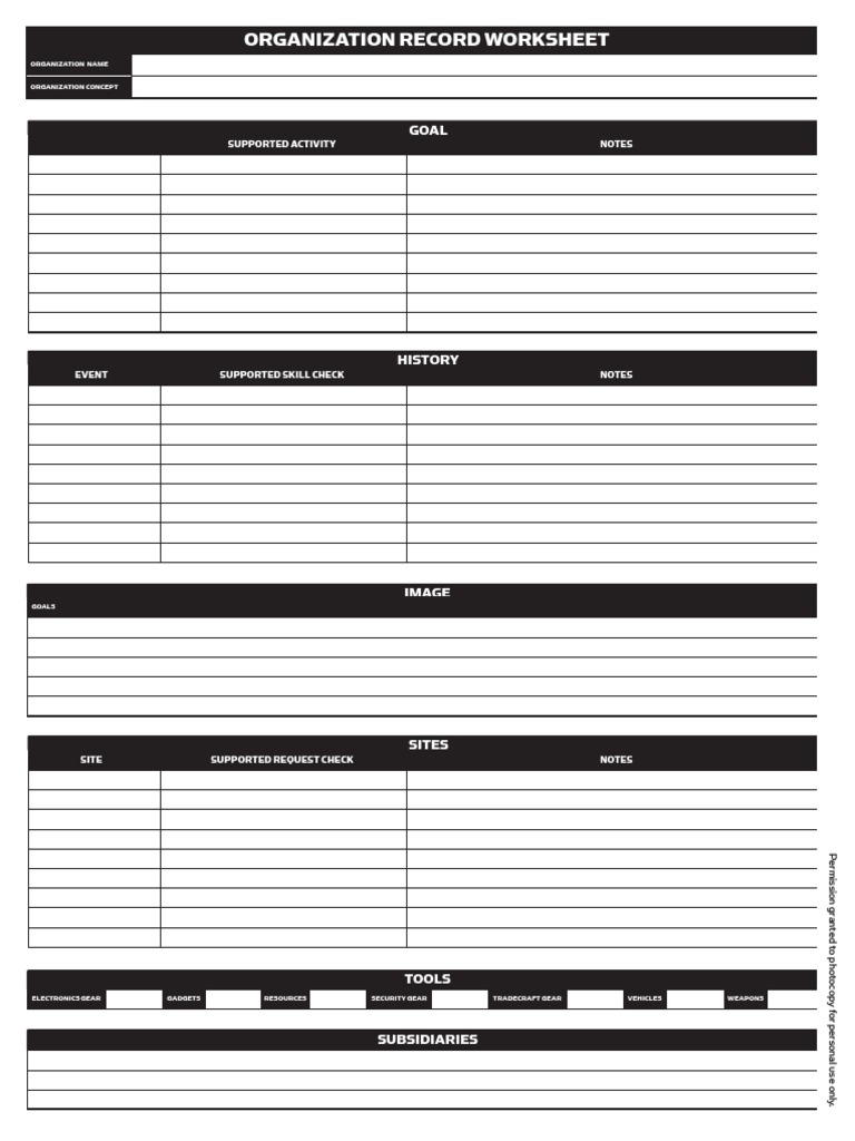 Organization Record Worksheet: Goal Supported Activity Notes | PDF