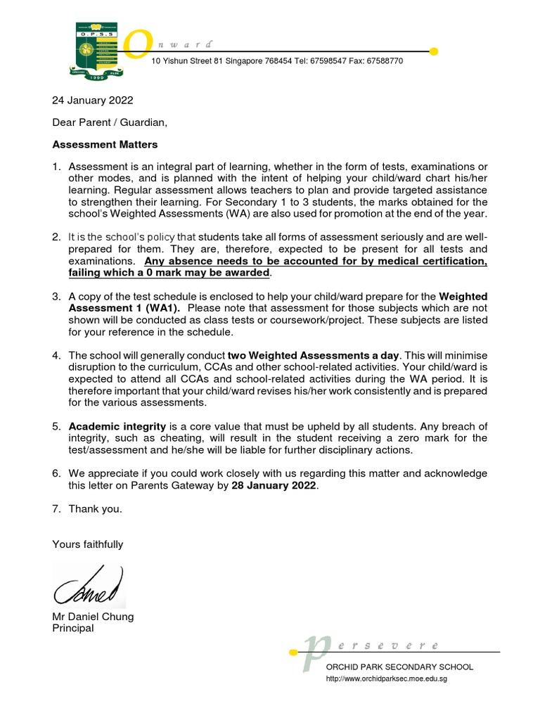 2022 Weighted Assessment 1 Letter To Parents-1 | PDF | Business | Wellness