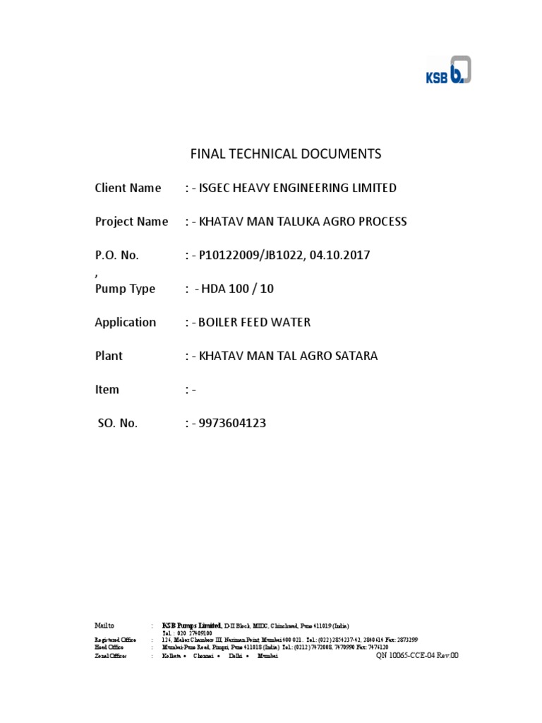 O&M Quality Dossier 9973604123 | PDF | Pump | Bearing (Mechanical)