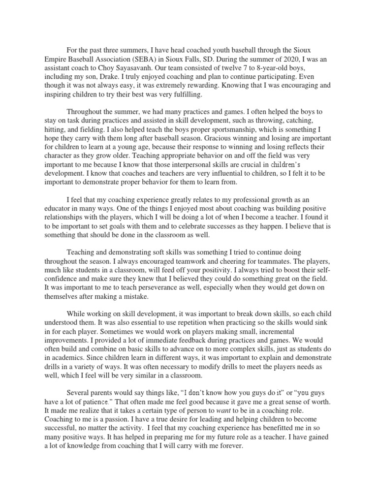 Coaching Youth Baseball: Lessons Learned | PDF | Teachers | Applied ...