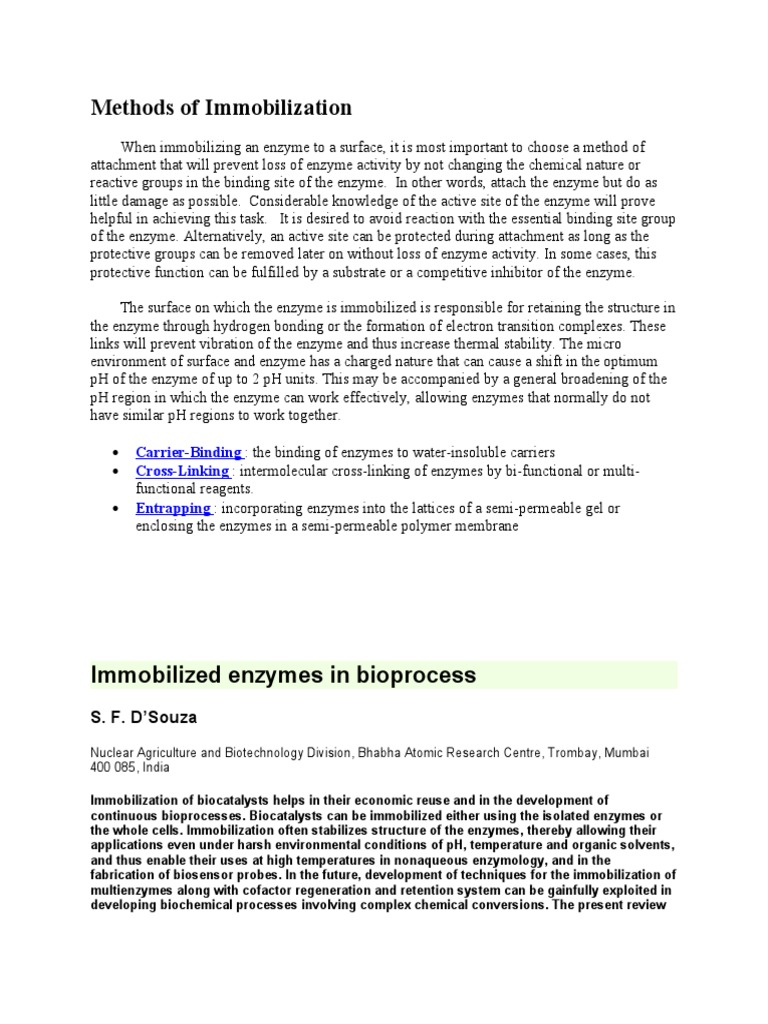Methods of Immobilization: Carrier-Binding Cross-Linking Entrapping ...