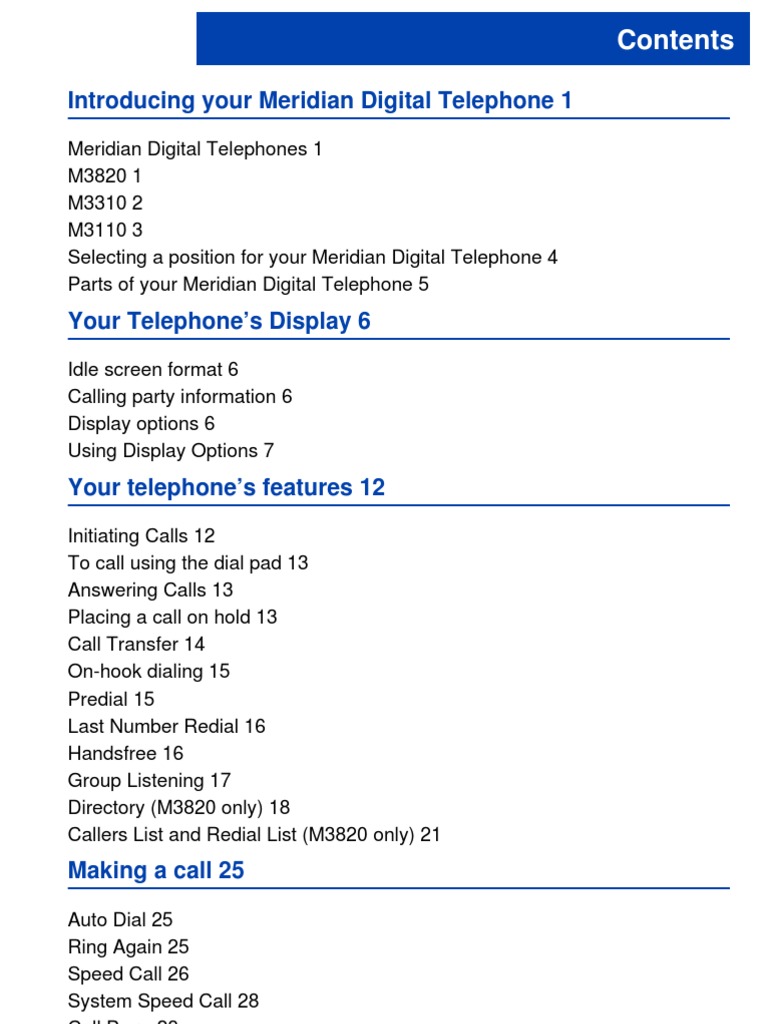 Meridian Norstar M3820 M3310 M3110 | PDF | Telephone | Telephone Call