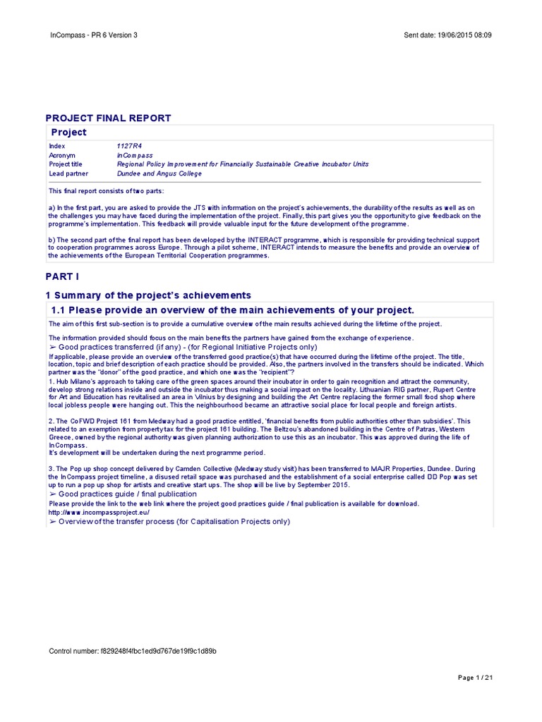 Sample Project Final Report | PDF | Lithuania | Business Incubator