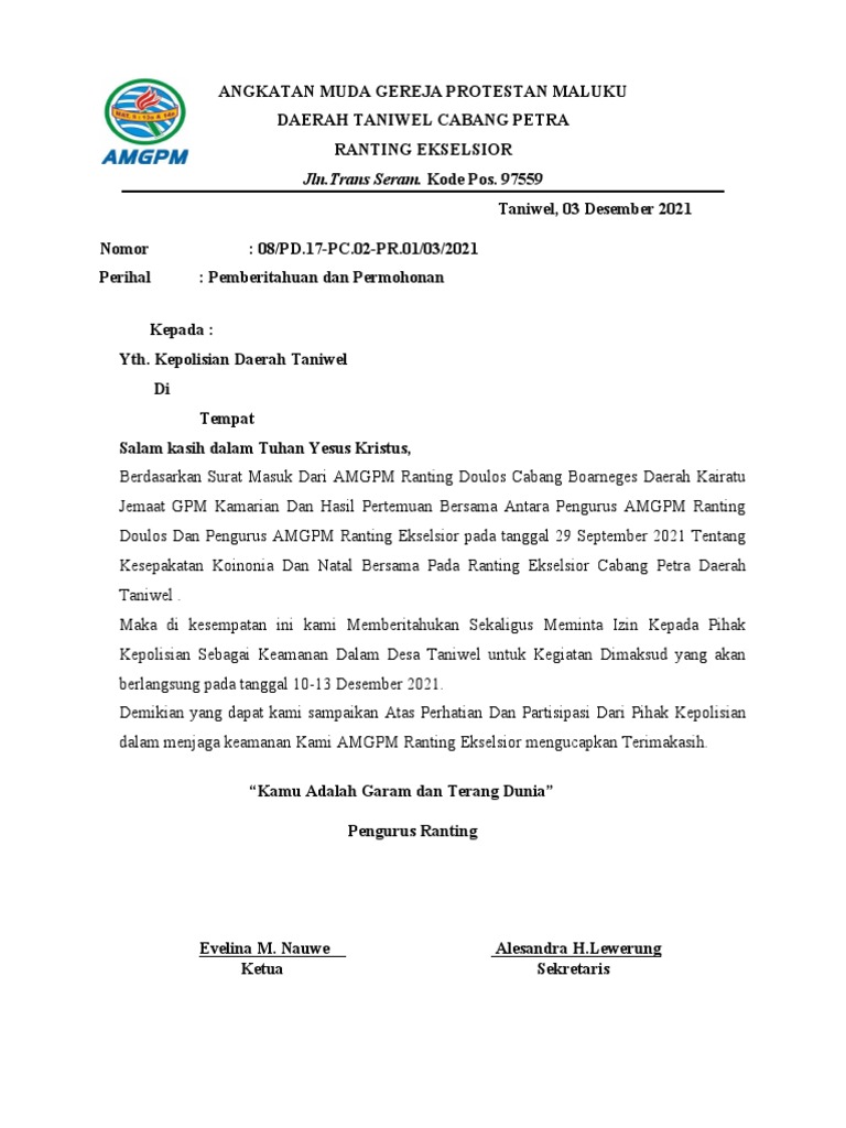 Pemberitahuan Kegiatan AMGPM Taniwel | PDF