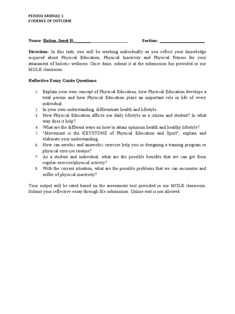 Reflective Essay Format | PDF | Physical Education | Mental Health