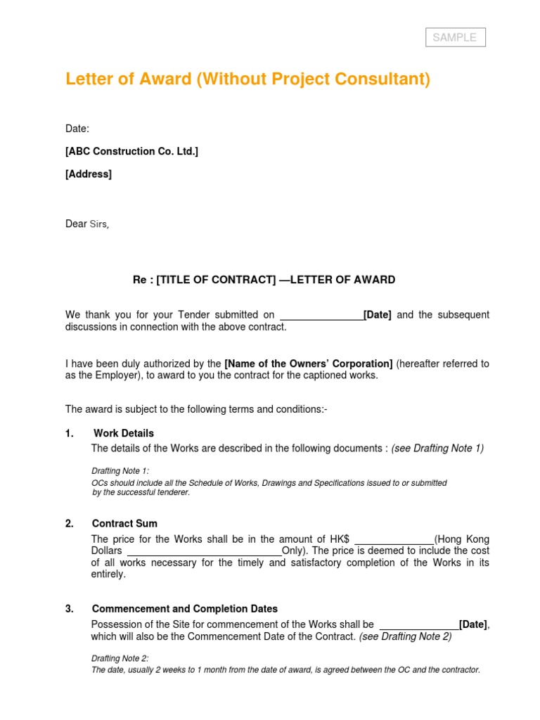 4b Letter of Award Without Project Consultant | PDF | Liability ...