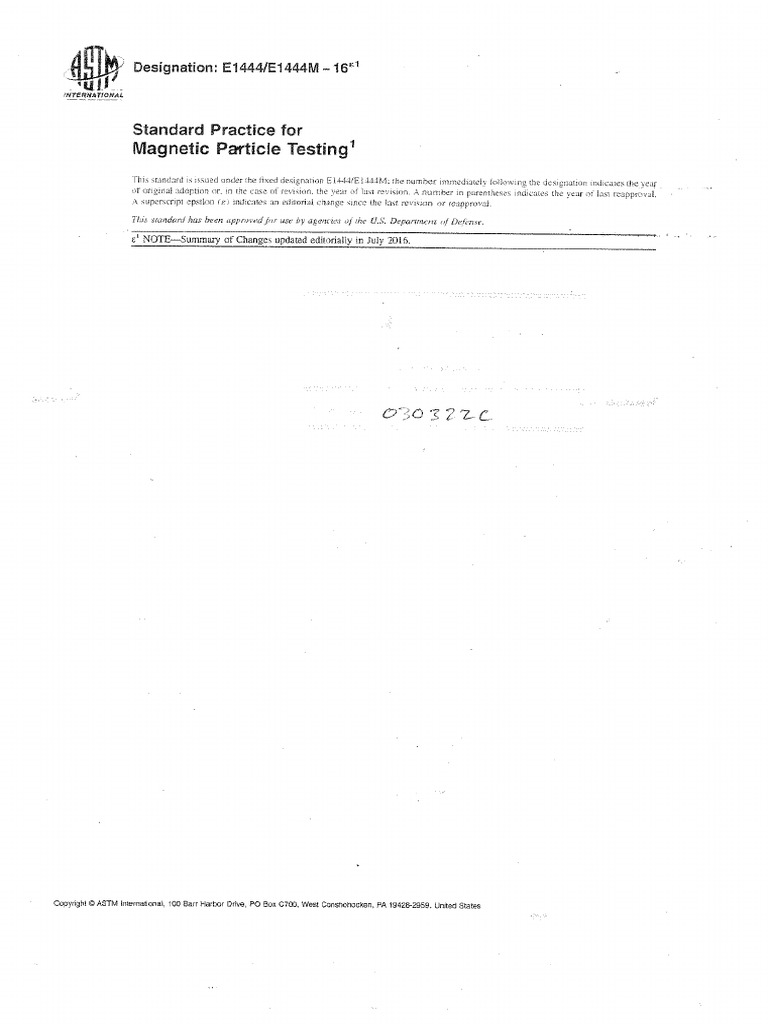 ASTM E1444-16, Standard Practice For Magnetic Particle Examination | PDF