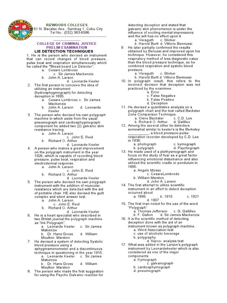 Lie Detection Techniques: College of Criminal Justice Prelim ...