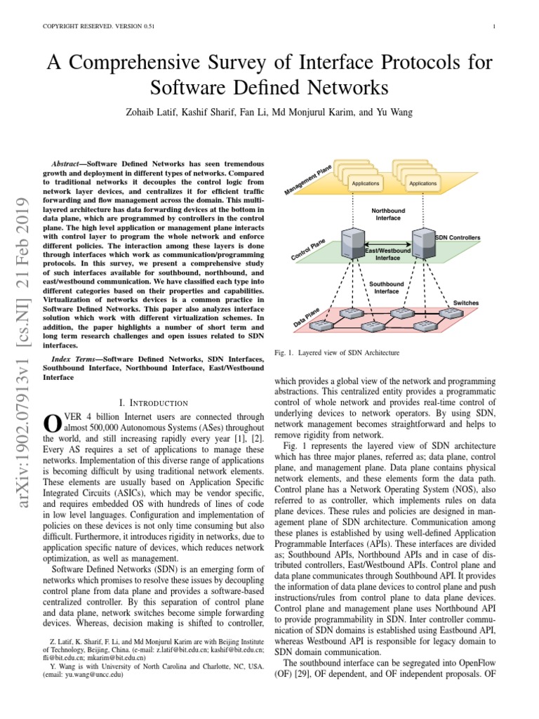 A Comprehensive Survey Of Interface Protocols For Software Defined Networking Pdf Computer