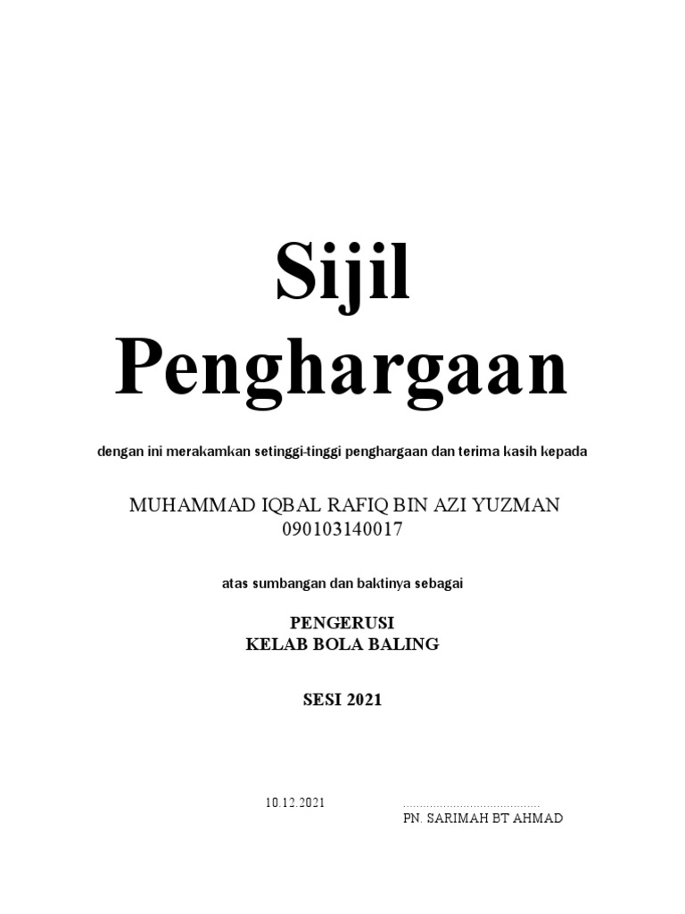 Sijil Ajk Badminton 2020 | PDF