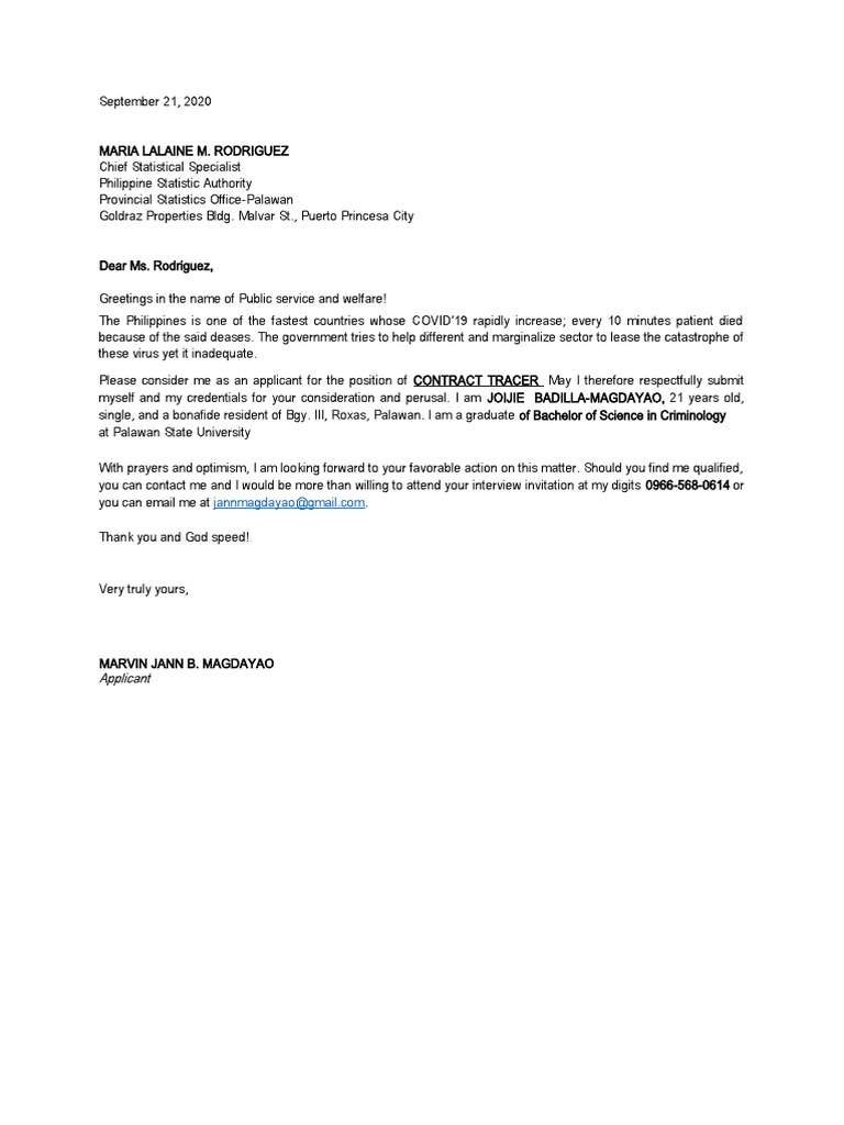 Application of Letter To Psa | PDF