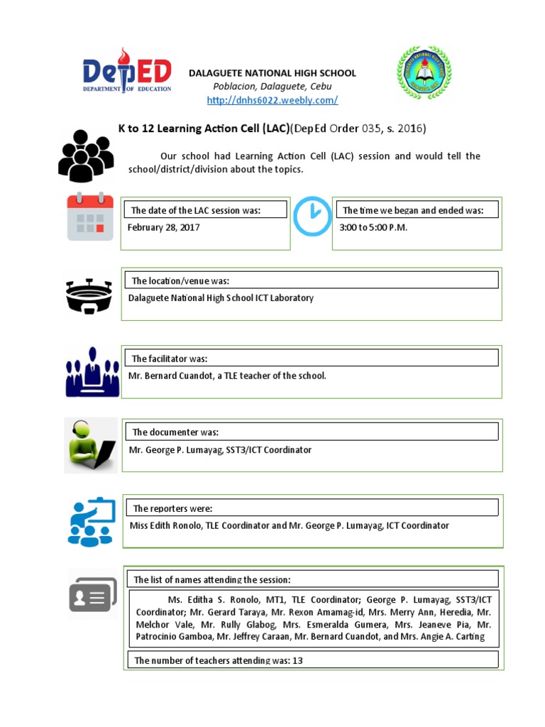 K To 12 Learning Action Cell (Lac) (Deped Order 035, S. 2016) | PDF ...
