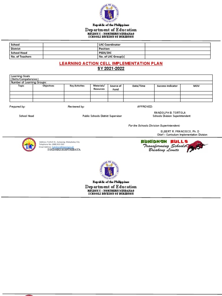 Lac Implementation Plan 2021 2022 | PDF | Behavior Modification ...