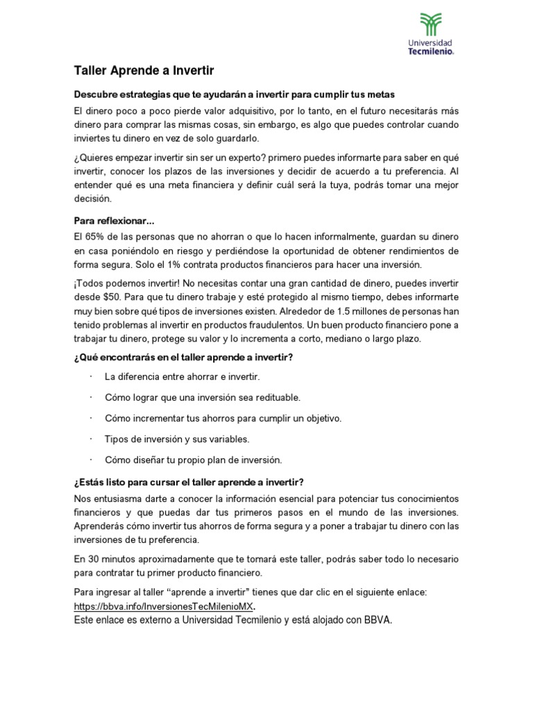 Taller de Inversión para Principiantes | PDF | Inversiones | Dinero