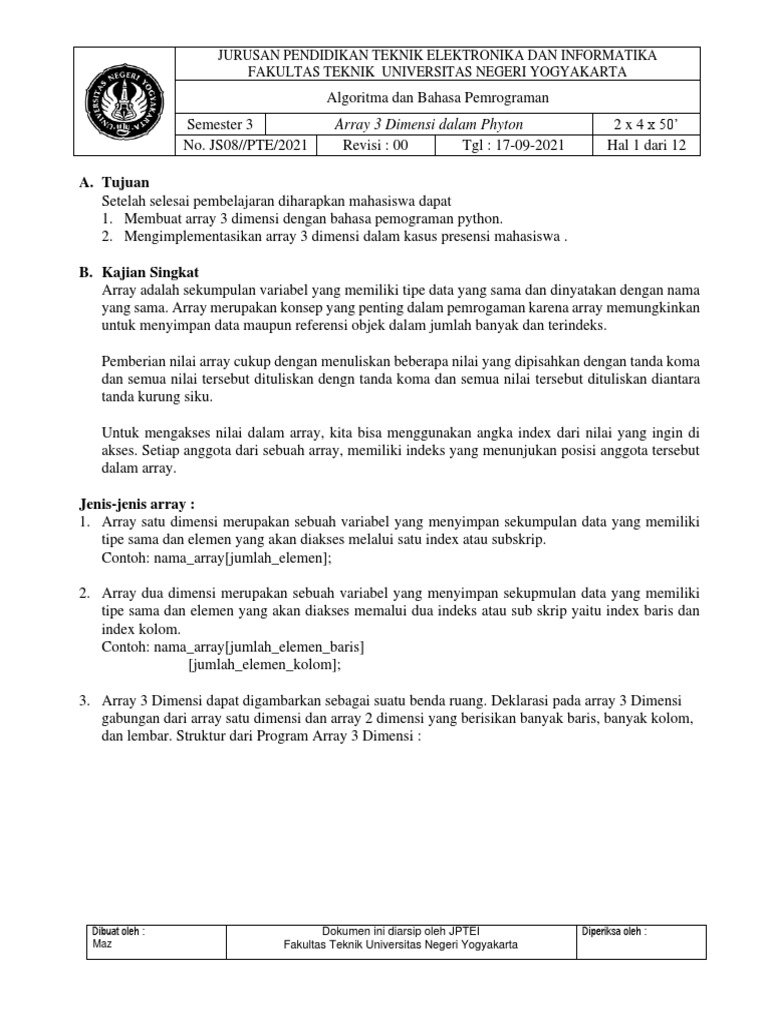 Array 3 Dimensi | PDF | Metode & Bahan Ajar | Komputer