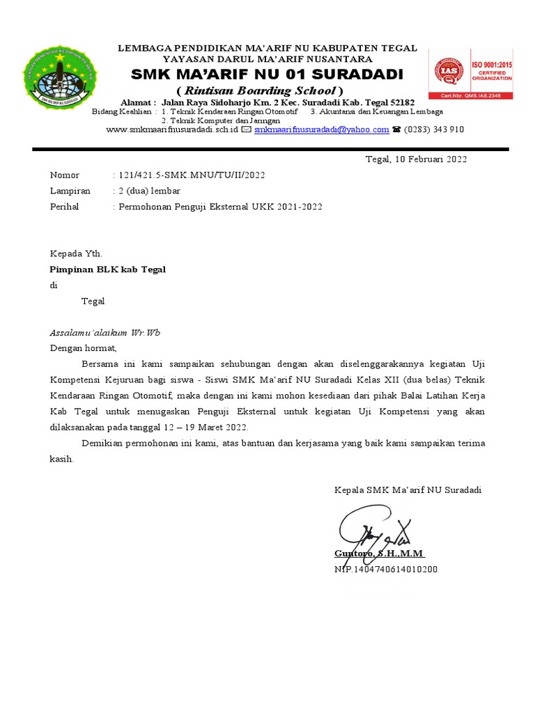 Surat Permohonan Penguji Eksternal | PDF