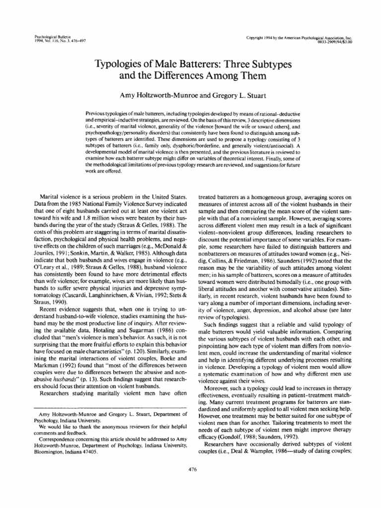 Holtzworth-Munroe-and-Stuart (1994) | PDF | Psychopathy | Personality ...