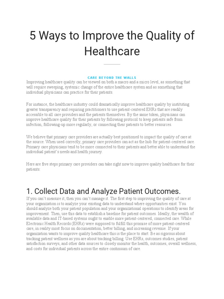Improve Healthcare Quality: 5 Key Steps | PDF | Health Care | Human ...