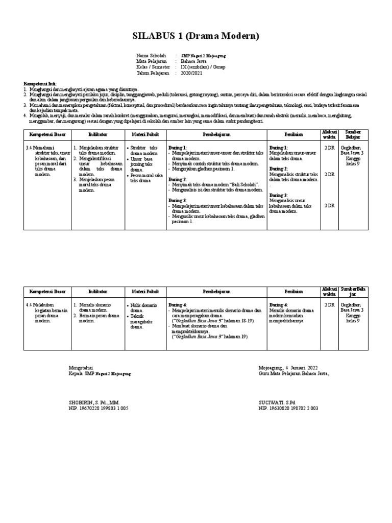 SILABUS KELAS 9 GENAP 2020-2021-Dikonversi | PDF