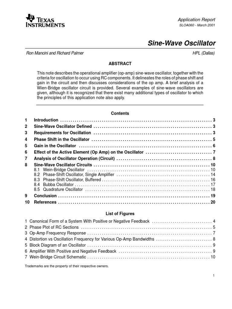 Sine Wave Oscillator | PDF | Operational Amplifier | Amplifier