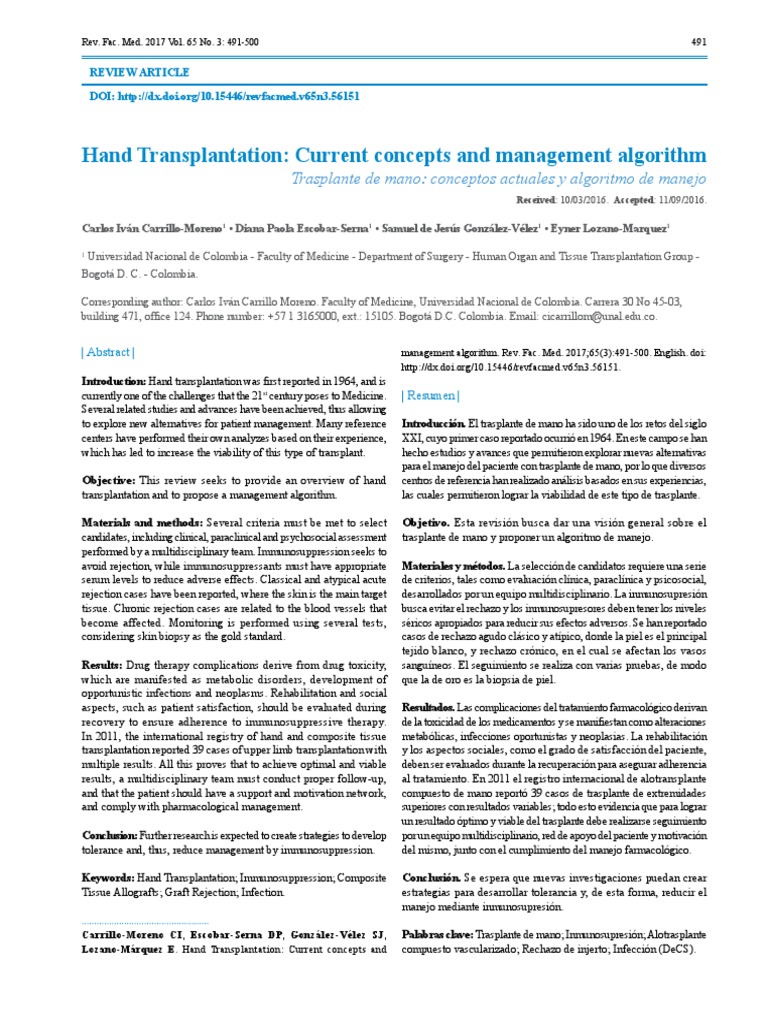 Hand Transplantation Management Guide | PDF | Transplant Rejection | T ...