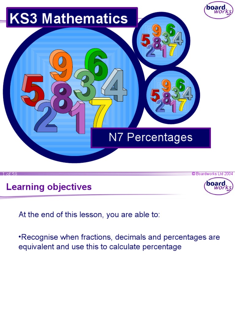 Boardworks LTD 2004 1 of 58 ks3 Mathematics n7 Percentages | PDF ...